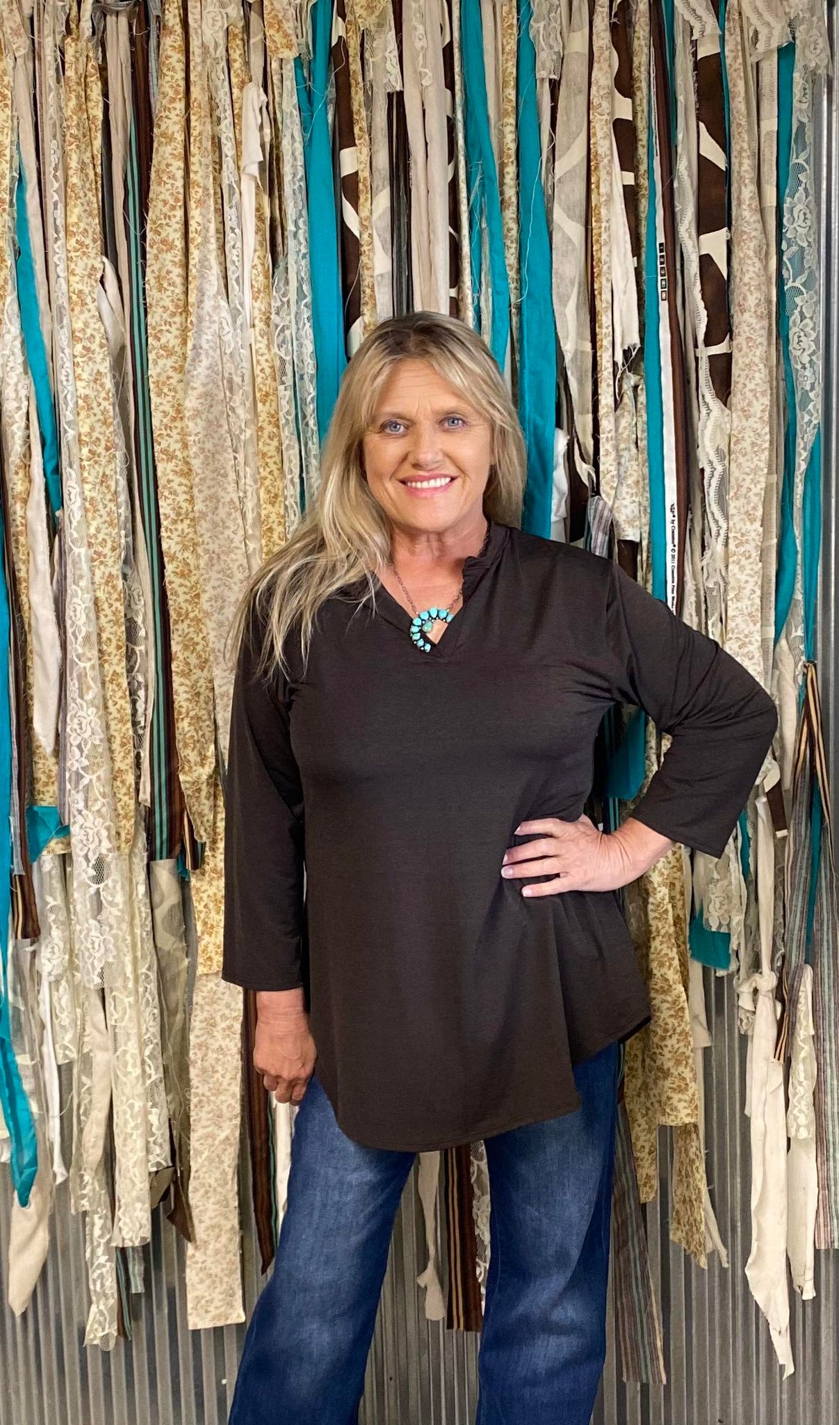 SALE- L&B Chocolate Brown 3/4 Sleeve Top