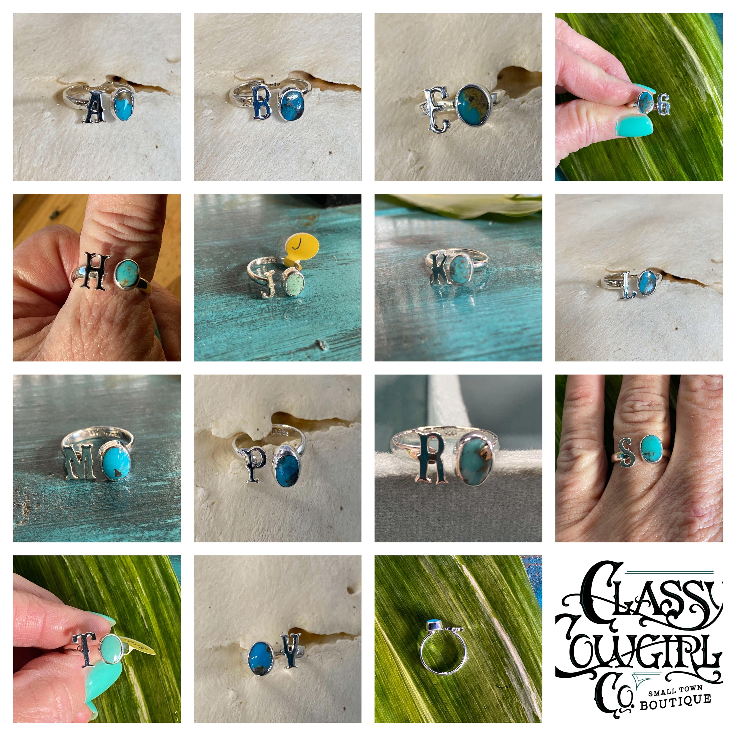 Handcrafted Sterling Silver & Turquoise Initial Rings