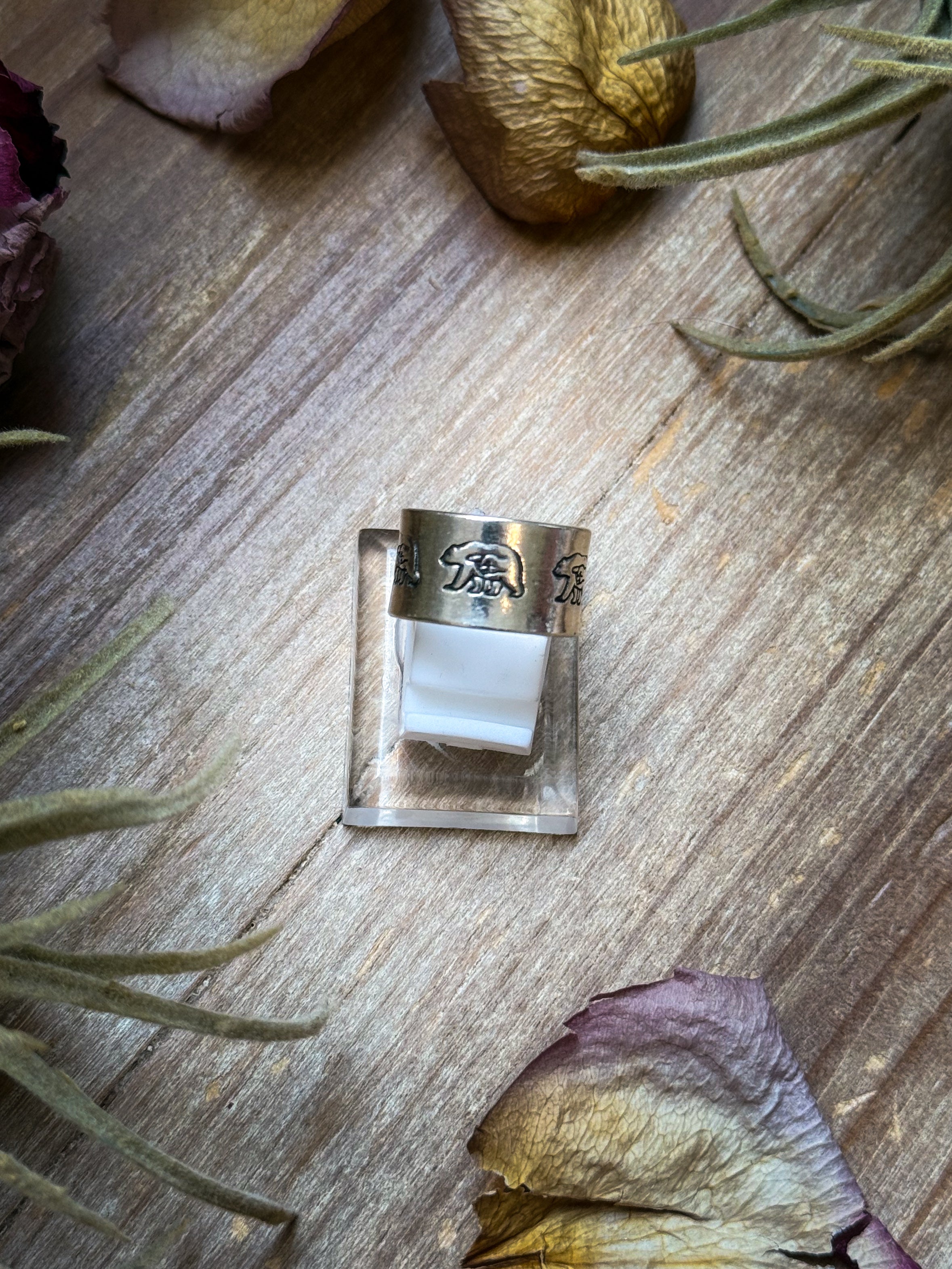 Sterling Silver Hand-Milled Wide Band “Poke the Bear” Stamped Ring – S